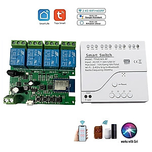 MHCOZY 4 Channel Smart WiFi RF Bluetooth Wireless Dry Contact Relay Switch Module,Phone app Remote Control,Work with Alexa Google Home (Tuya 4CH 5V AC/DC7-32V)