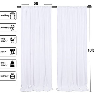White Backdrop Curtain for Parties 5ft x 10ft 2 Panels Backdrop for Photo Birthday Baby Shower
