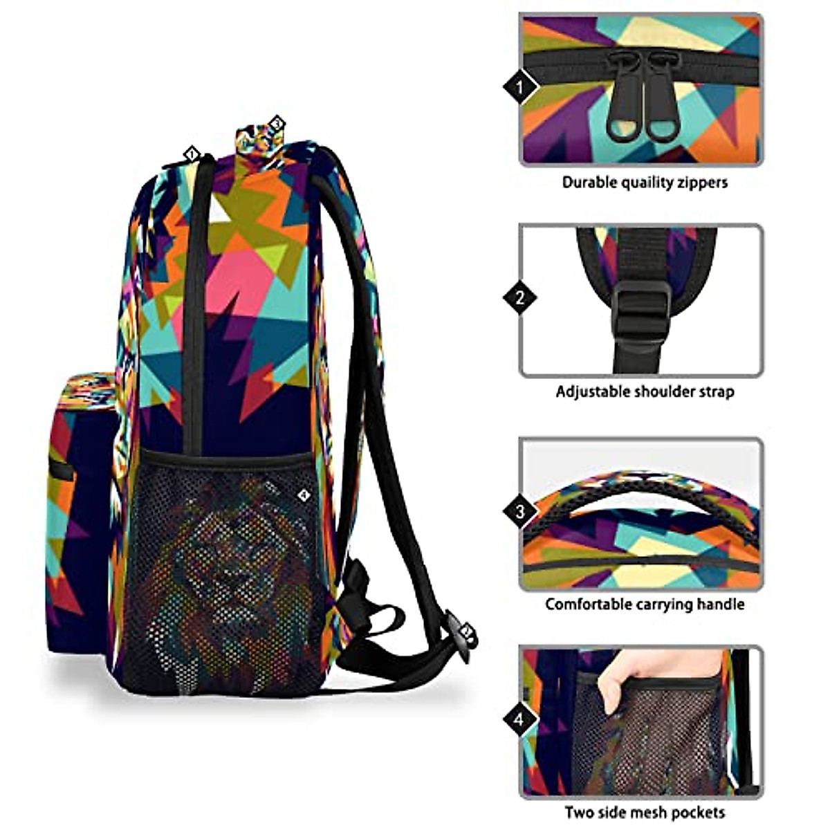 Lion Backpacks for Girls Boys, Abstract Lion Travel Backpack Laptop Backpack Waterproof School Backpack Bookbags for Teens Kids Backpack with Multiple Pocket Hiking Daypack Casual Bag