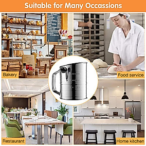 Flour Sifter 3 Cup Stainless Steel Rotary Hand Crank Sifter with 16 Fine Mesh Screen and 4 Wire Agitator Rotary Hand Crank Baking Sifter Professional Flour Sieve (3 Cup with Dough Blender)