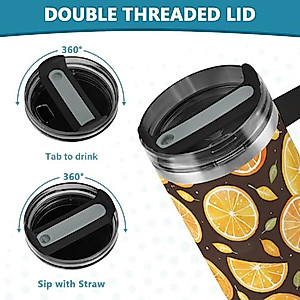 linqin Yellow Grapefruit Dark Vacuum Tumbler Insulated with Lid and Straw 40 oz Water Bottle Wide Mouth Large Coffee Mug for Home, Office or Car
