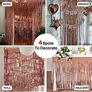 PartyWoo Rose Gold Foil Curtain, 2 pcs 3.3x8.2 ft Rose Gold Sreamers, Tinsel Curtains, Backdrop Curtain, Foil Fringe Curtains for Birthday Decorations, Wedding Bride Bachelorette Party Hen Party