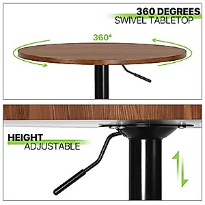 Magshion 23.5'' Round Pub Table, 360 Degree Swivel Cocktail Bar Table with Black Leg, Adjustable Height Range 27.5"-36" for Living Room Kitchen (Brown)