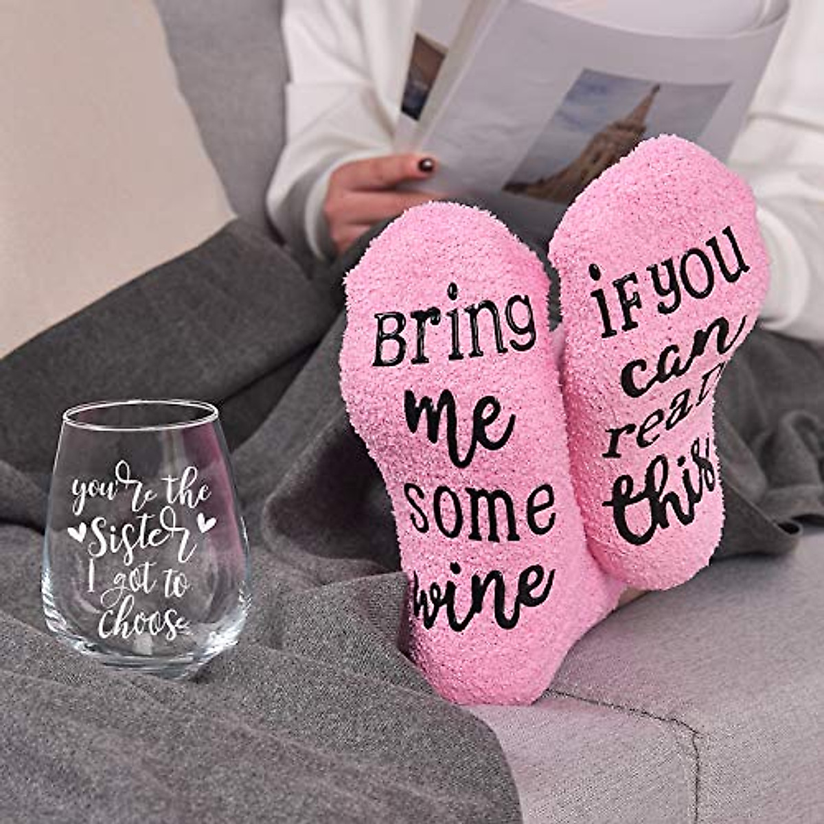 You're the Sister I Got to Choose Stemless Wine Glass 15Oz with Cupcake Wine Socks Set, Sister Wine Glass for Birthday Galentine's Day Mother's Day Christmas, Ideal for Women Friend Sister BBF