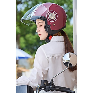 Cool Girl Open Face Motorcycle Helmet, Men Women Retro Electric Motorbike Half Helmet with Long Sun Visor, DOT Approved Vespa Scooter Adults 3/4 Sunscreen Breathable Four Seasons Helmet -M-54-64CM