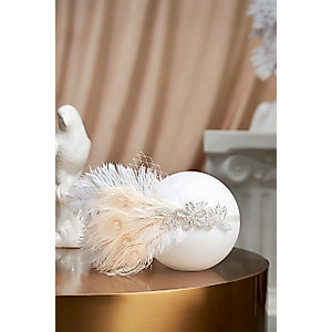 BABEYOND Women's Peacock Gatsby Party Wedding Headband with Ribbon Flapper Costumes Accessories Peacock Headband with Feather Apricot