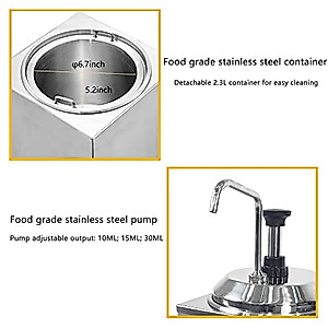 650W Electric Hot Fudge Warmer,Cheese Dispenser with Pump,2.3L Cheese Sauce Warmer Pump Dispenser,Stainless Steel Cheese Pump Dispenser for Fudge Cheese Caramel,30-110℃ (B)