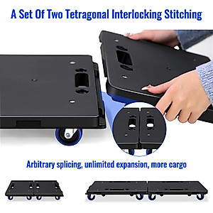 Uholan Flatbed Dolly Can Connected Two Pcs One Set Household Portable Mobile Dolly Infinite Rotary Flat Handtruck Mobile Furniture Load 220lb Black ，Blue Wheel (Blue wheel)