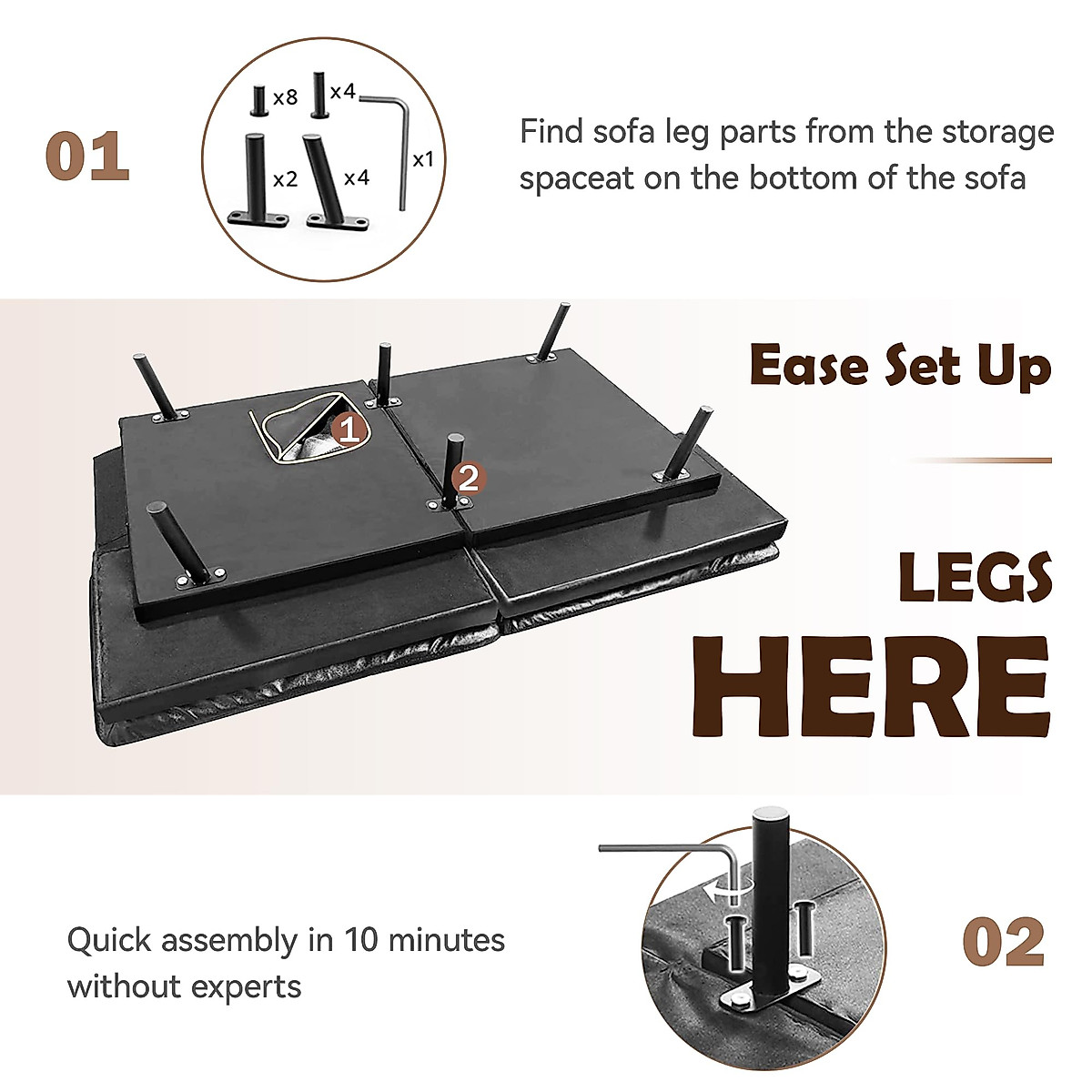 Erdoru Futon Sofa Bed, Memory Foam Futon Sleeper Sofa Loveseat Convertible Couch Bed for Small Compact Living Spaces,Apartment,Black Leather