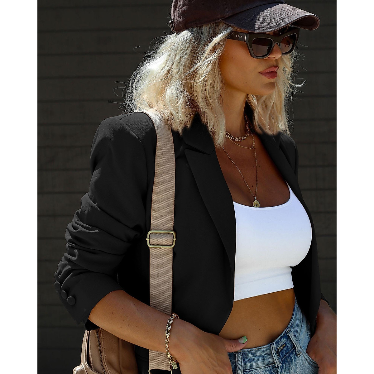 KIRUNDO Blazers for Women Casual Long Sleeve Lapel Button Open Front Suit Jackets Black Blazer Ladies Blazer Fall Fashion Business Clothes 2024 Work Office Outfits(Black, Large)