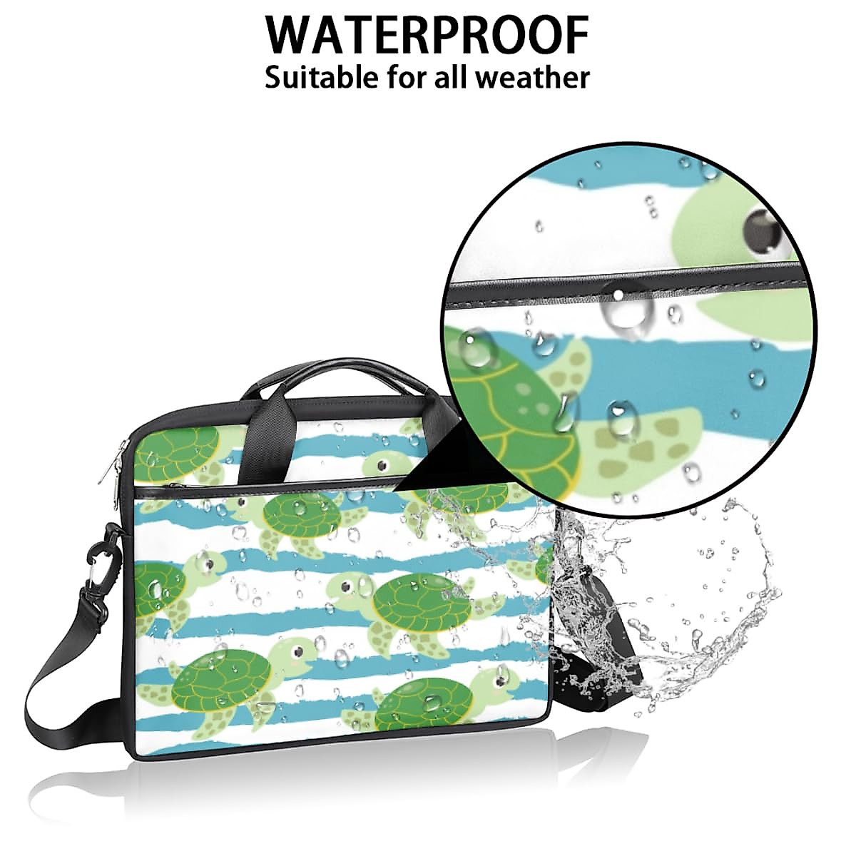 Cartoon Turtle Stripe Laptop Computer Bag Waterproof Shoulder Messenger Bag 13-15 inch Durable Laptop Tote Bag with Shoulder Strap Handle Lightweight Crossbody Briefcase