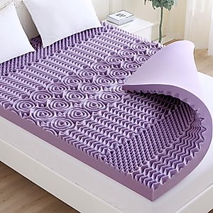 MUXHOMO 3 Inch 7-Zone Queen Mattress Topper, Egg Crate Foam Mattress Topper Queen Size for Back Pain, Lavender Cooling Gel Infused Mattress Pad, CertiPUR-US and Oeko-TEX Certification (60"×80")