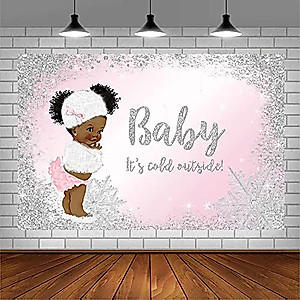 AIBIIN 8x6ft Baby It's Cold Outside Backdrop Baby Shower Party Decorations Supplies for Girl Winter Wonderland Glitter Snowflake Christmas Xmas Pink Photography Background Banner Photo Shoot Props