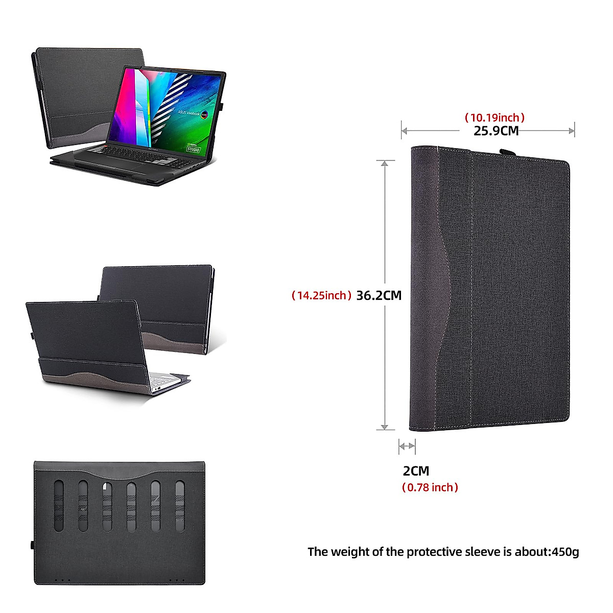 VEVOOD Laptop Cover for MSI Creator Z16 case| ThinkPad T16 Laptop | Vivobook Pro 16X Laptop 16” OLED M7600 M7601 N7600 N7601Z | PU Leather Inside Pocket Case (Gray)