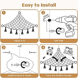 D-FantiX Stuffed Animal Storage Hammock, Boho Macrame Tassels, Corner Toy Holder, Hanging Net Organizer for Nursery & Kids Room