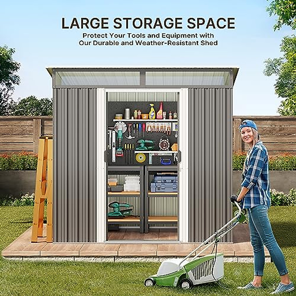 Gizoon 6'x4' Outdoor Storage Shed Metal Garden Shed with Sliding Lockable Doors, Versatile Tool Bike Shed with Transparent Panel Windows, Outdoor Storage Clearance for Backyard, Patio, Dark Gray