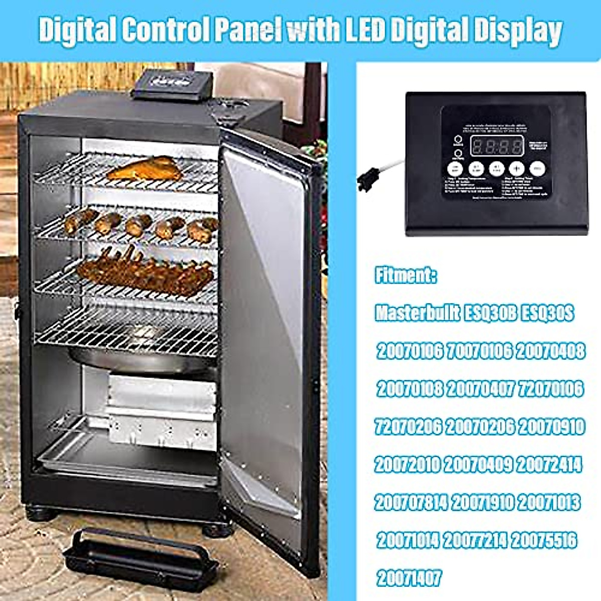 CULMKARI Digital Control Panel with LED Digital Display Fits for Masterbuilt ESQ30B ESQ30S 20070106 and Other Smoker Grill Models Replaces 990050048