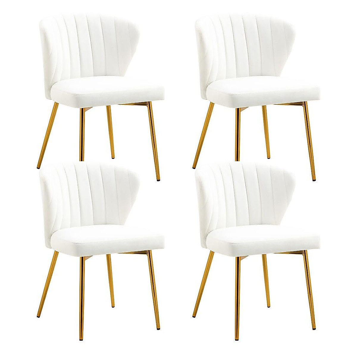KASUE Velvet Dining Chairs Set of 4 – Golden Metal Legs & Tufted Upholstery - Modern Dining Chairs for Your Dining Room, Kitchen, Vanity.White