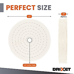 Buffing Wheels for Bench Grinder - 6 Inch Extra Thick Buffing Wheel Fine Cotton Sewn Rigid Treated Spiral with a 1/2” Center Arbor Hole - 80 Ply Polishing Wheel for Bench Grinder – by Drixet