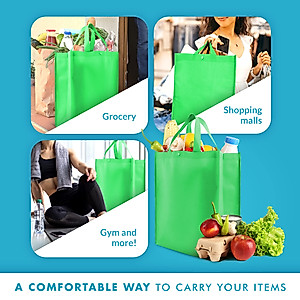 Simply Green Solutions - Reusable Grocery Bags, Durable Large Tote Bags, Shopping Bags for Groceries, Utility Tote, Reusable Gift Bags With Handles, 14 x 16.5 x 6, Pack of 10, Kelly Green