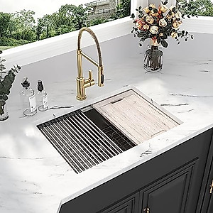 27 Undermount Kitchen Sink - Kichae 27"x19" Kitchen Sink Ledge Workstation Stainless Steel 18 Gauge Single Bowl Under Counter Sink Basin All In One Deep Sink With Cutting Board