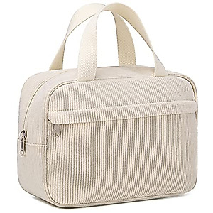 Makeup Bag for Women Girls Cute Corduroy Travel Cosmetic Tote Large Make Up Organizer Toiletry Bags Zipper Pouch Purse