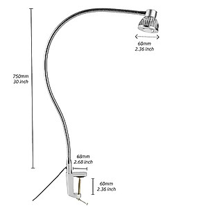 Hersi High Bright 5w 35‘’Long Flexible Arm Desk Lamp Metal Architect LED Task Light with Clamp, Adjustable Folding Twin-Arm Clip-on Table Lamp,Black for Home Office (Silver)