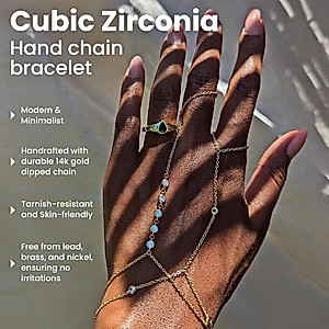 Faire de la Mode 5 CZ Diamond Gold Bracelet Ring Hand Chain for 4-9 Ring Sizes – Non-Tarnish 14k Gold Hand Chain Bracelet for Women – 6" to 8" Adjustable Length