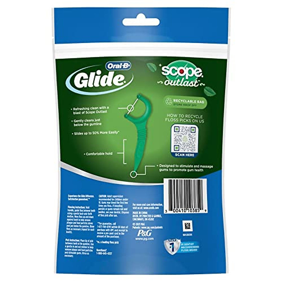 Oral-B Glide Complete with Scope Outlast Dental Floss Picks, Mint, 150 Count