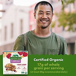 Cascadian Farm Organic Cherry Cashew Chewy Granola Bars, No Added Sugar, 6 oz, 5 Count