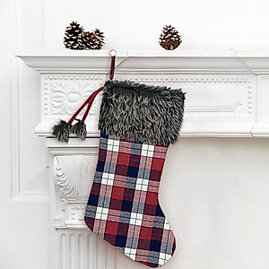 Christmas Stockings Personalized with Dog Paws Buffalo Plaid 18" Large Stocking Xmas Hanging Socks Red Set Modern Art Decor Set for Farmhouse Tree Fireplace Gifts Home Kitchen Car Season