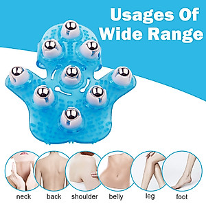 Boseen Handheld Massage Ball for Muscle Back Neck Joint Foot Shoulder Leg Pain Relief - Palm Shaped Massage Tool with Roller Balls, Portable Design, Blue