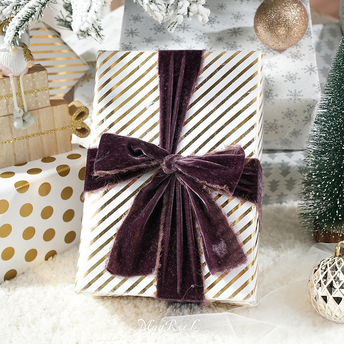 MAYREEL 2 Inch Plum Velvet Ribbon Hand Torn Dark Purple Silk Frayed Edge for Bridal Bouquets Invitations Wedding Vow Books Gift Baskets Hair Bows 3 Yards