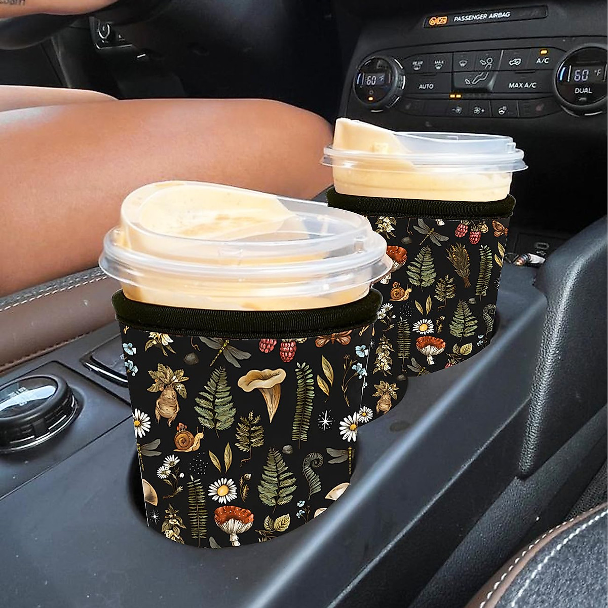 Reusable Insulated Neoprene Iced Coffee Cup Sleeve, Durable Drink Sleeve for Cold Beverages, Beverage Holder for iced coffee (Mushroom Mirage)