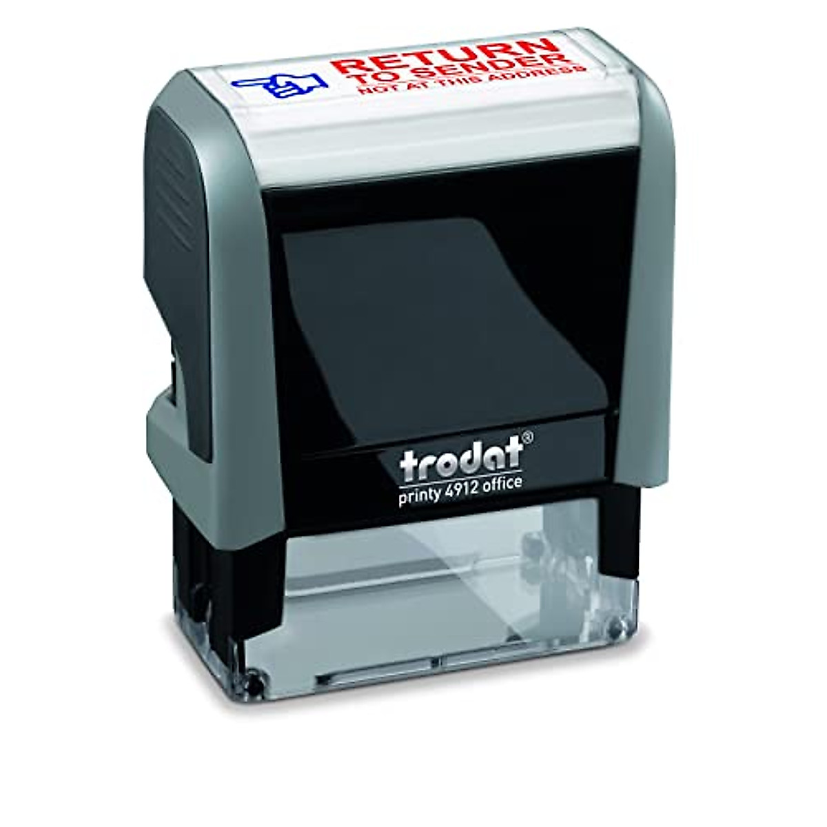 Trodat Stamp 4912 Office Printy with English Text RETURN to SENDER – Self Inking, Red and Blue Ink, Impression Size 3/4" x 1-7/8"