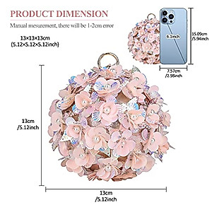 Selighting Round Ball Floral Clutch Purses for Women Evening Bag Formal Beaded Wedding Bridal Handbag Ladies Prom Party Purse Pink