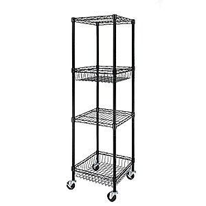 SONOTA 4 Shelf Steel Wire Shelving Tower with Caster 16" Dx16 Wx57.4 H (Color : Black)