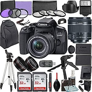 Camera Bundle for Canon EOS 850D / Rebel T8i DSLR Camera with EF-S 18-55mm f/4-5.6 is STM Lens and Accessories Kit (64GB, Hand Grip Tripod, Flash, and More) (Renewed)