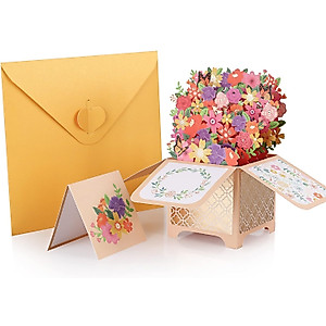 Giiffu Flower Pop Up Card, Colorful Flowers & Butterflies, Handmade 3D Greeting Cards For Her with Note Card and Envelope for All Occasion, Mothers Day, Thanksgiving, Thank You Card(7" x 6.7")