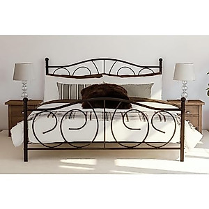 DHP Victoria Metal Platform Bed with Decorative Accent Headboard and Footboard, Adjustable Base Height for Underbed Storage, No Box Spring Needed, Queen, Bronze