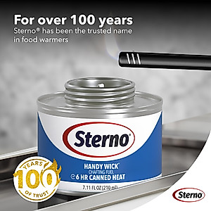 Sterno Handy Wick Fuel Cans - Chafing Dish Fuel Can with 6-Hour Burn Time, Chafer Fuel Cans Food Warmers, Pack of 12
