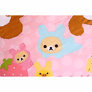 LELVA Rilakkuma Pattern Bedding Quilt/Comforter Cover Set Kids Bedding Duvet Cover Set for Girls Flat Sheet Pink Twin Size
