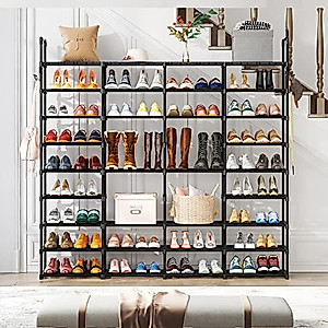 Tribesigns Large Shoe Rack Organizer Closet for Entryway Bedroom Hallway, 9 Tier 72 Pair Heavy Duty Shoes Shelf Storage with Side Metal Hook, Black