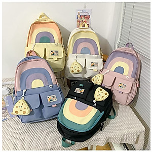 BOUTIKOME Kawaii Backpack with Cute Pendant Japanese Aesthetic Large Capacity Waterproof Backpack Casual Daypack（Yellow,One Size）
