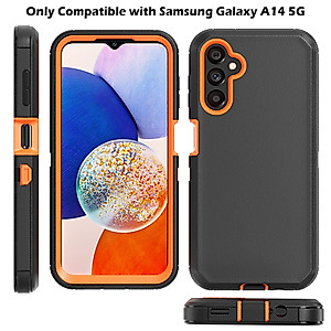 TASHHAR Phone Case for Samsung Galaxy A14 5G case,Heavy Duty Hard Shockproof Armor Protector Case Cover with Belt Clip Holster for Samsung A14 5G 2023 Phone Case (Black+Orange)