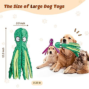 MANOPAWS 3 Pack Dog Toys for Small Dogs, Medium Dogs, Large Dogs, Puppy Teething Chew Toys, Aggressive chewers, No Stuffing Crinkle Plush Dog Toys (Octopus)
