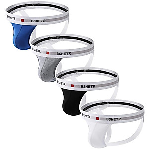 BSHETR Men's Jockstraps Athletic Supporters 4-Pack Cotton Work Out Underwear (Multicolored(4-Pack), Size L:32"-34",81cm-86cm)