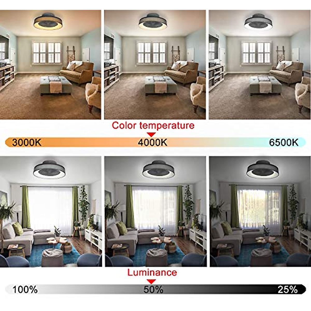 Anresun Ceiling Lamp Modern LED Semi Flush Mount Light Fandelier Adjustable Wind Speed Remote Control Dimmable 3 Files Fan Chandelier Modern Bedroom Living Room (Grey)