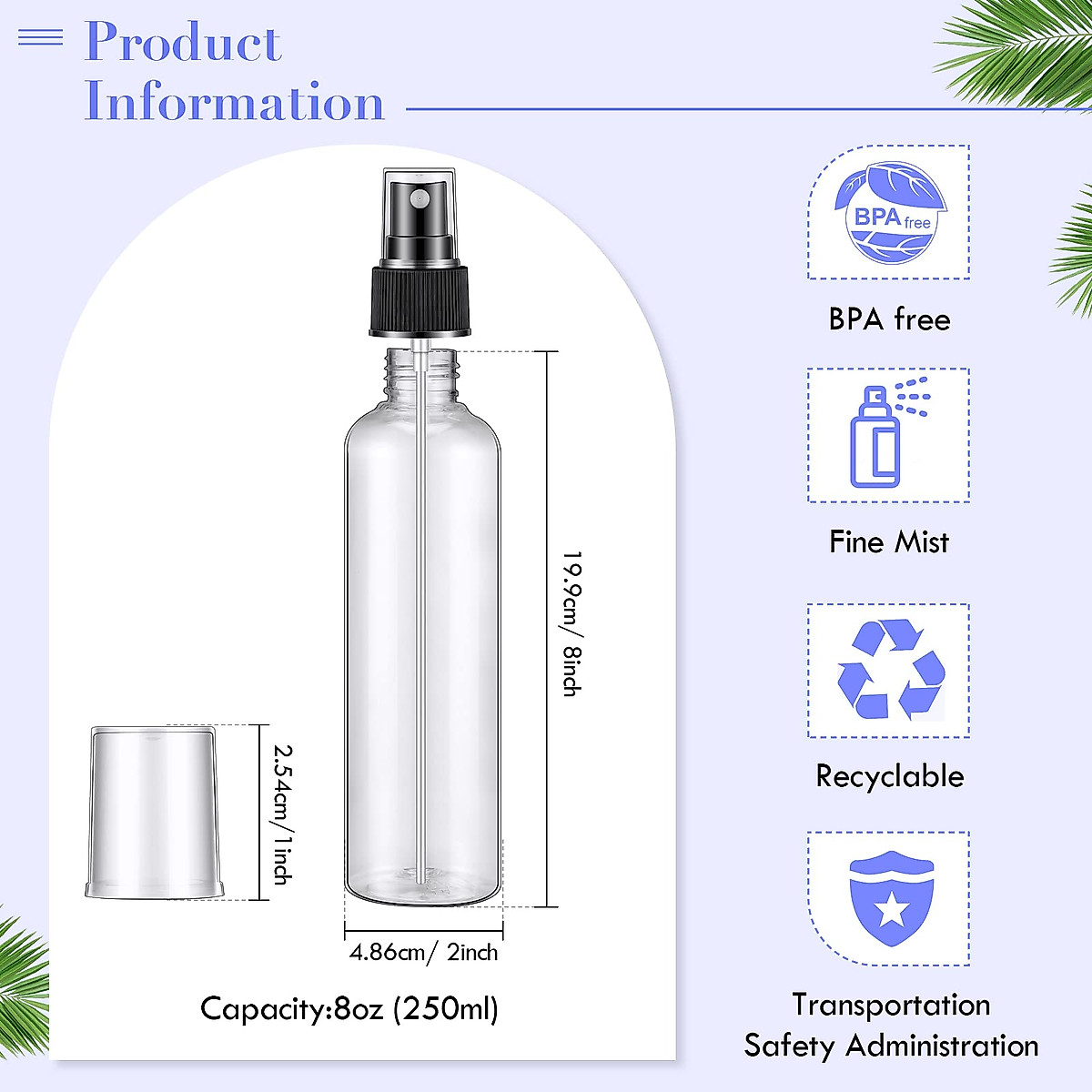 Eccliy 32 Pcs 8 oz Spray Bottles Fine Mist Spray Bottles Clear Empty Plastic Travel Bottles Refillable Mist Sprayer with Spray Cap for Oils Travel Perfumes(Transparent,Clear)