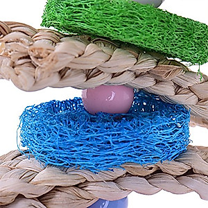 Pet Bird Parrot Swing Chewing Toy Natural Sepa Takraw with Happy Twist Colorful Bead Swing Bell